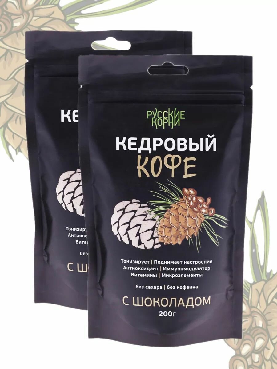 Кофейный Напиток Кедровый Кофе Шоколадный, 400 г , Набор 2 штуки - "Русские Корни"