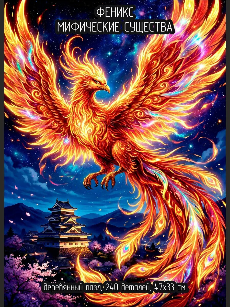Пазл Unipuzzle "Феникс", деревянный, фигурный, 240 элементов, контурный