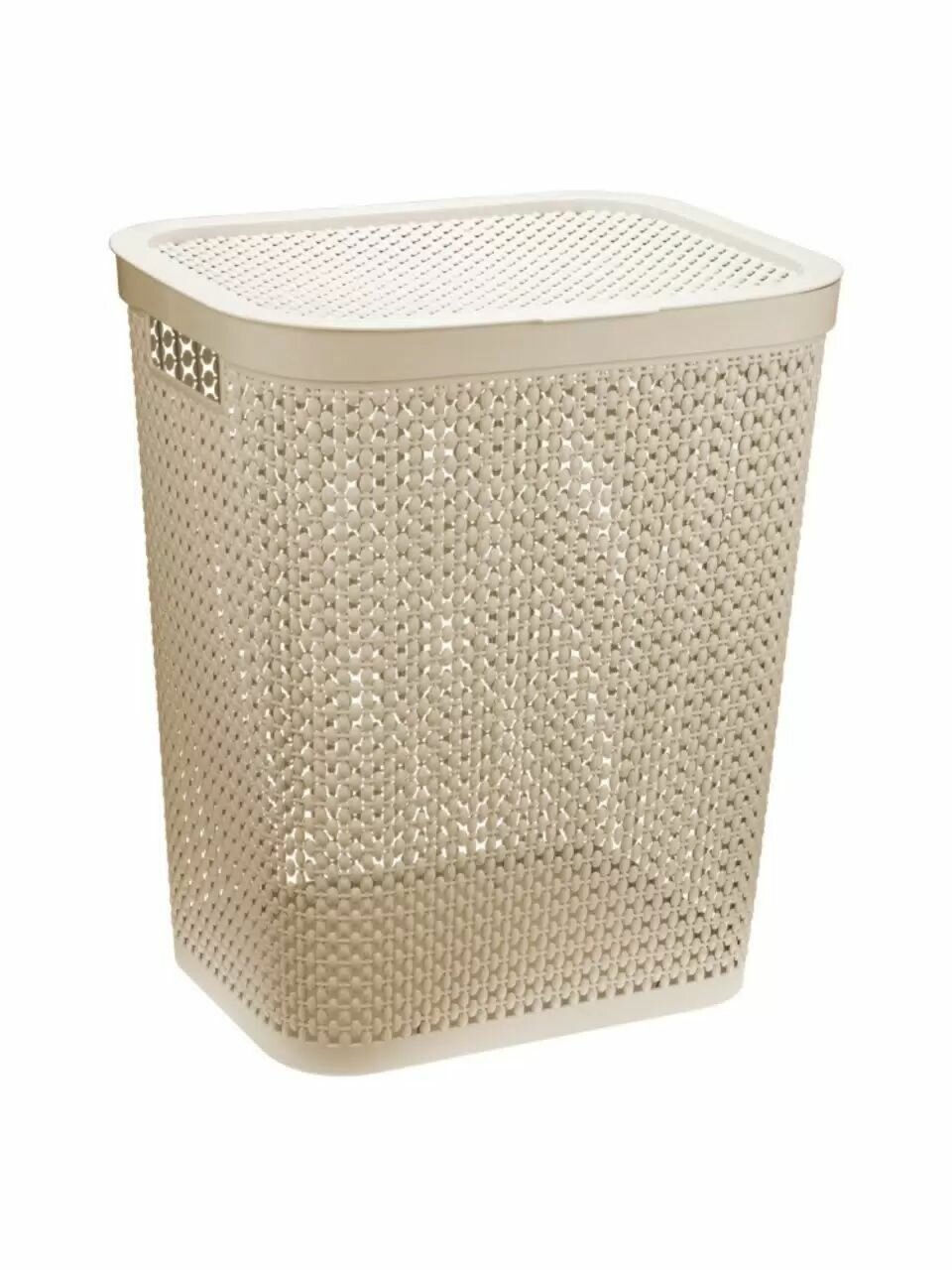 Корзина IDEA Пирула, для белья, объем 55 л, 44х35.5х52 см, прямоугольная, пластиковая, с крышкой, латте