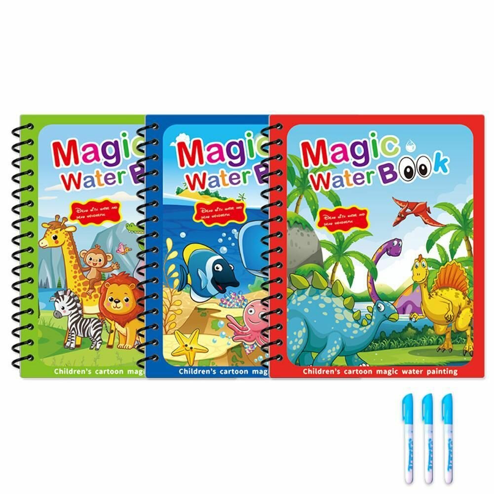 Многоразовая водная раскраска "Животные" для малышей с маркерами для раскрашивания в комплекте. Подарок на Новый год для детей