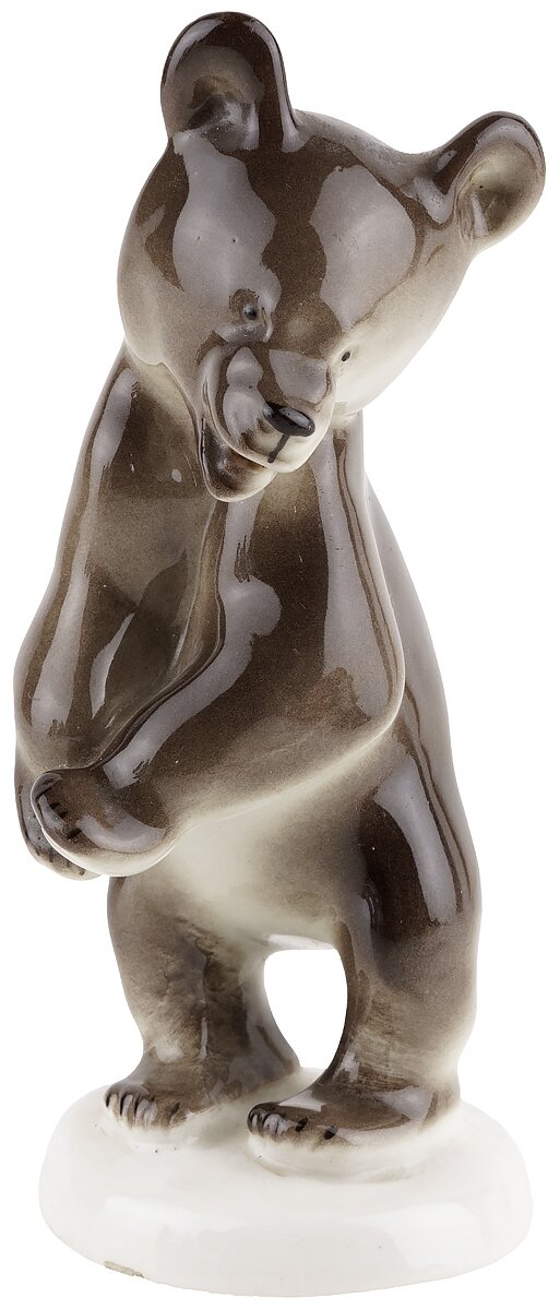 Статуэтка фарфоровая "Медвежонок бурый стоящий", винтаж, высота 14,5 см, ЛФЗ, СССР, вторая половина 20 века