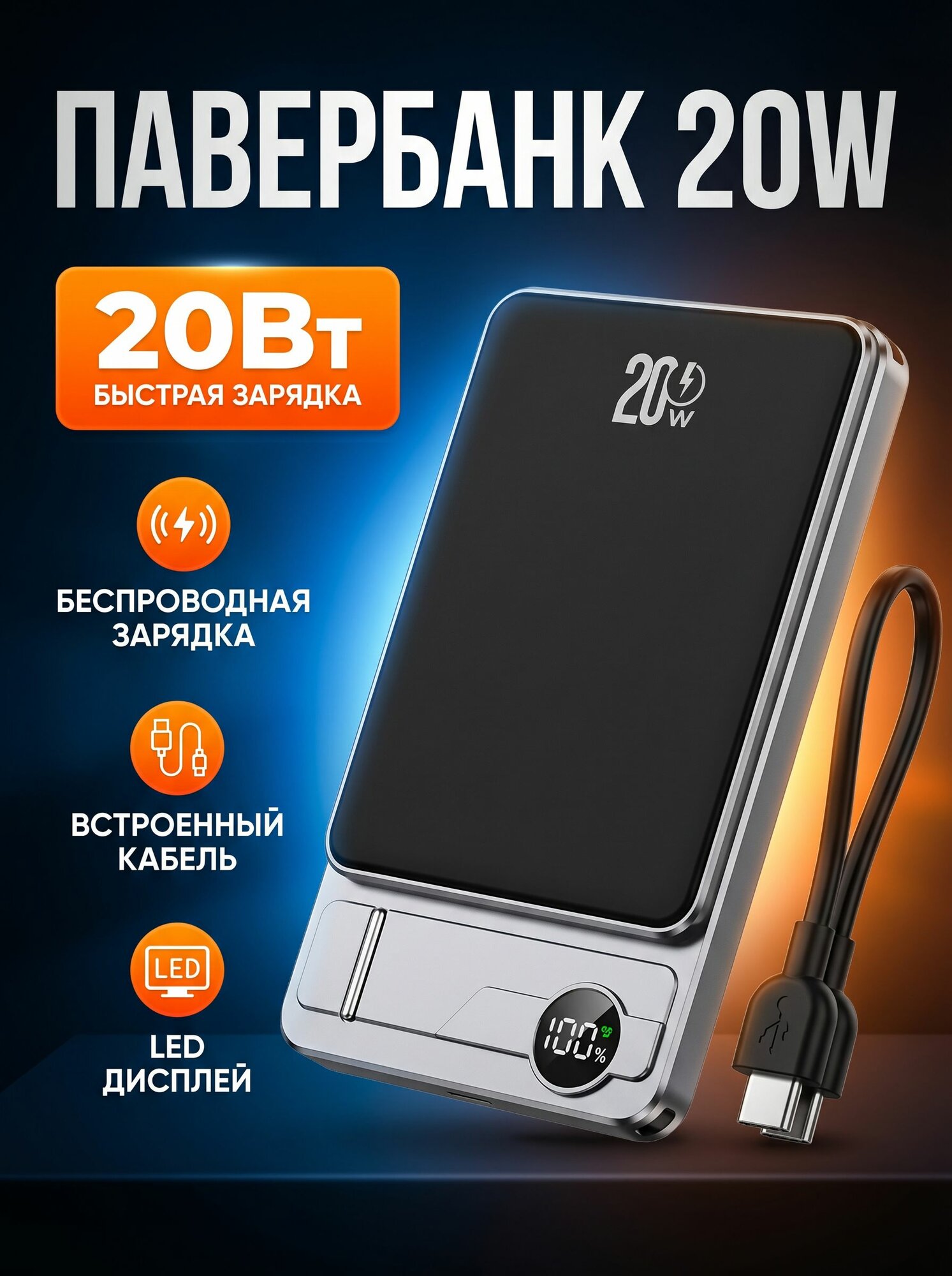 YMeiB Внешний аккумулятор Повербанк/Внешний аккумулятор Power bank Повербанк magsafe, 5000 мАч, 15 Вт, темно-серый