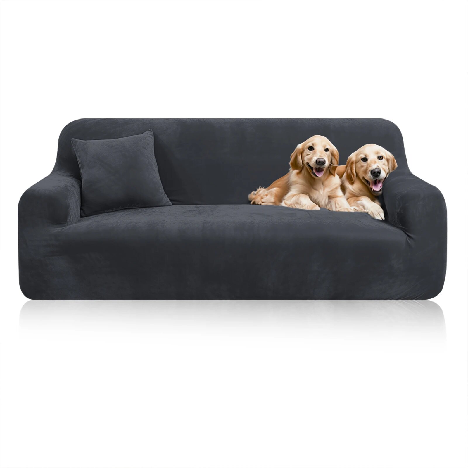 Велюровый чехол для дивана 1/2/3/4 мест 2seat (145-185cm), Черный, Dark Grey