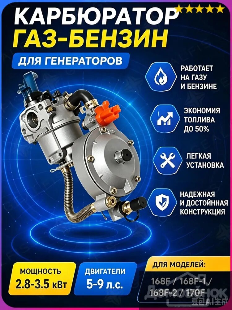Комплект карбюратора для бензинового генератора LPG168 GX160 GX200 168F 170F 3-5 кВт Аксессуары