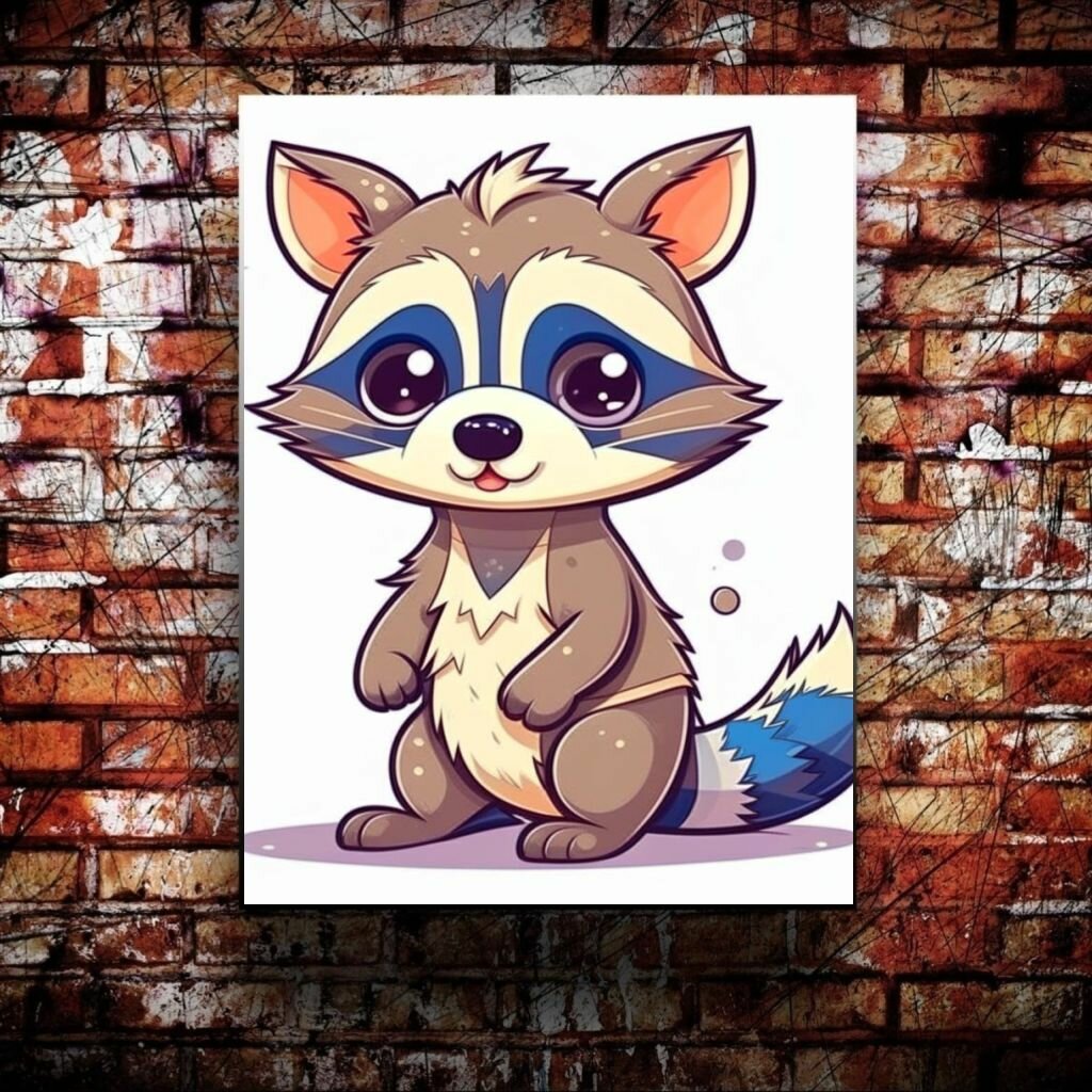 Постер "Милый мультяшный енот" Cool Eshe из коллекции "Ох, уж эти детки!", А4 (29,7 х 21 см)