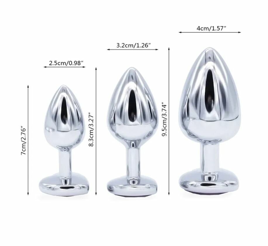 Анальная пробка металлическая со стразом-сердечком, D: 3.2 см, длина: 8.3 см, серебристый