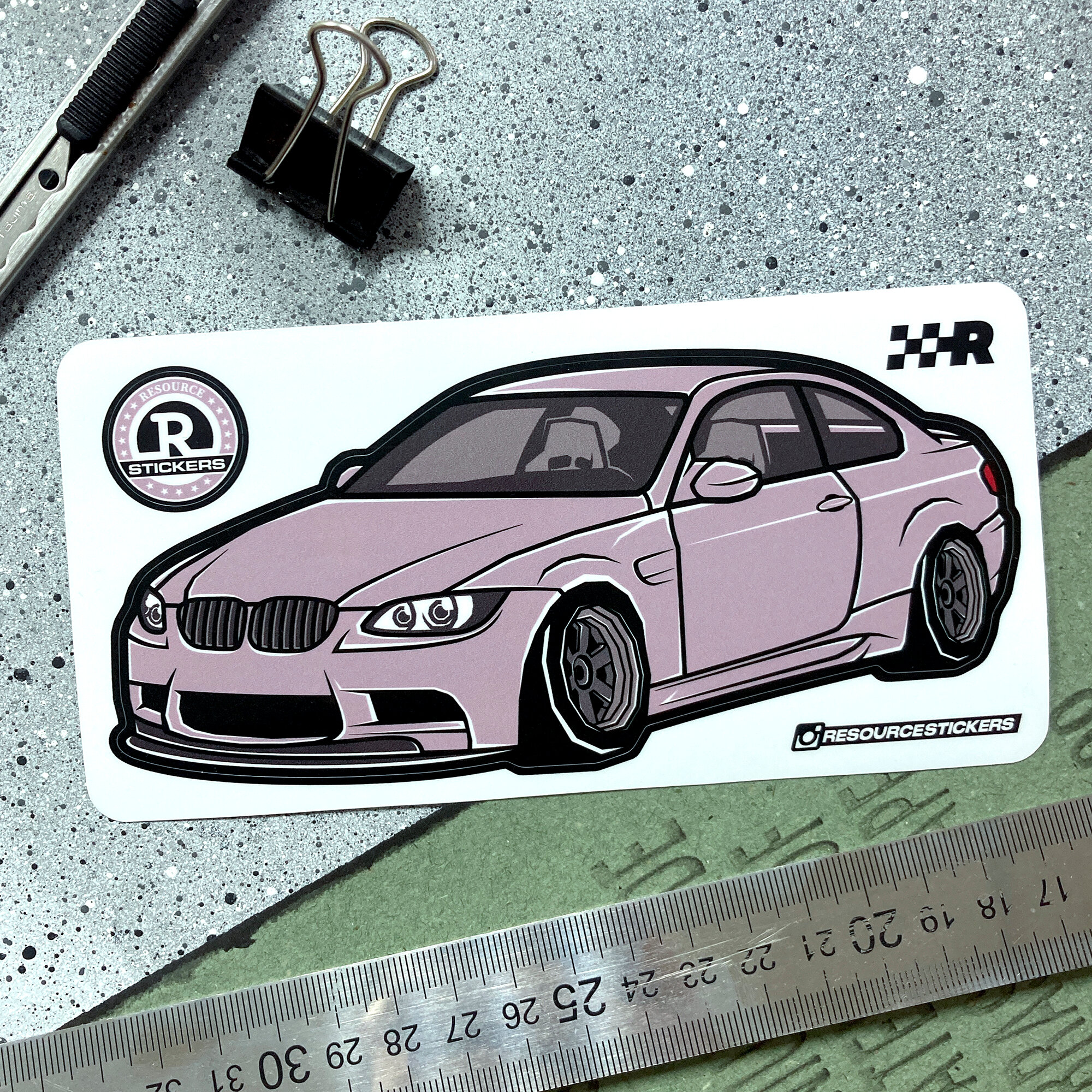 Виниловая наклейка машинка BMW E92 серая, 15х7