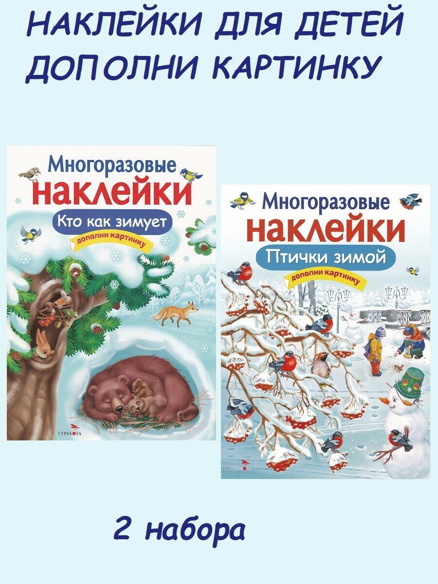 Комплект многоразовых наклеек: Птички зимой + Кто как зимует