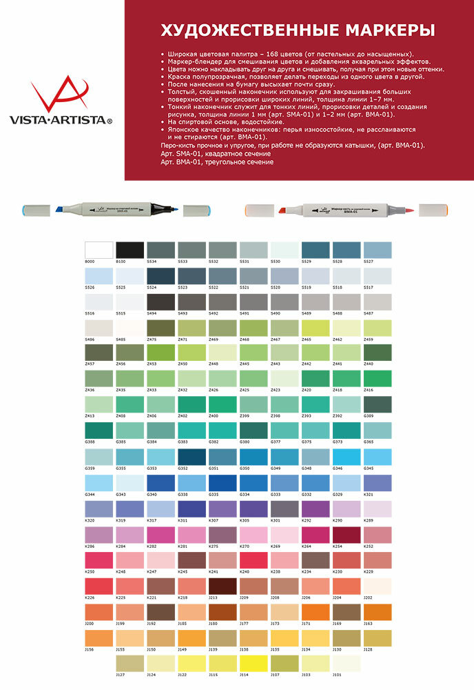 VISTA-ARTISTA' Style Маркер на спиртовой основе SMA-01-KJ75 0.7 мм–7 мм, перо круглое/скошенное цвет S493 серый теплый 8/Warm Grey 8
