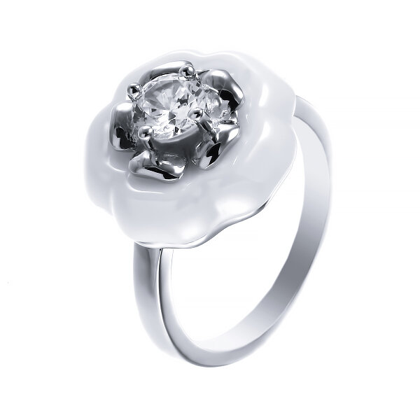 Кольцо, серебро, 925 проба, керамика, фианит
