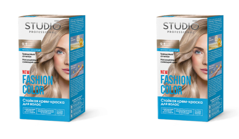 Краска для волос Studio Professional, Fashion Color, Пепельный светло-русый 9.1, 115 мл, 2 шт.