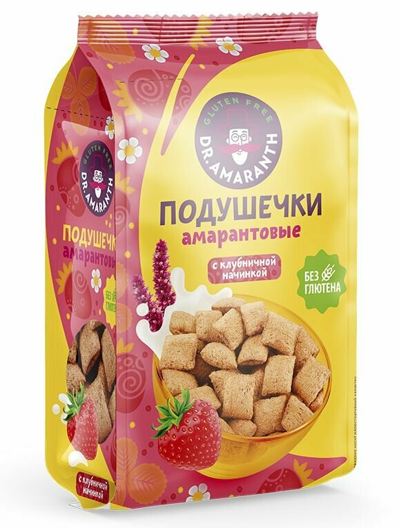 DR.AMARANTH Подушечки амарантовые c клубничной начинкой с сахаром 100 гр.