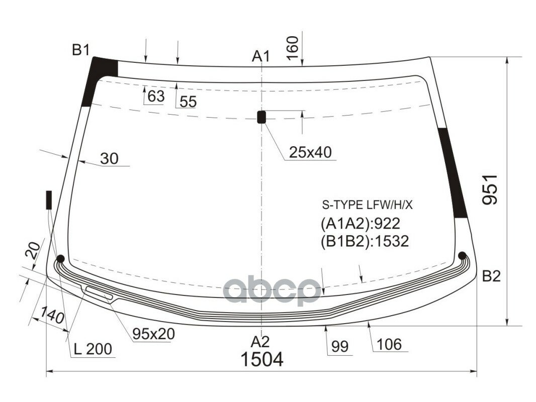 Стекло лобовое (Обогрев щеток) Jaguar S-type 99-08 XYG арт. S-TYPE LFW/H/X
