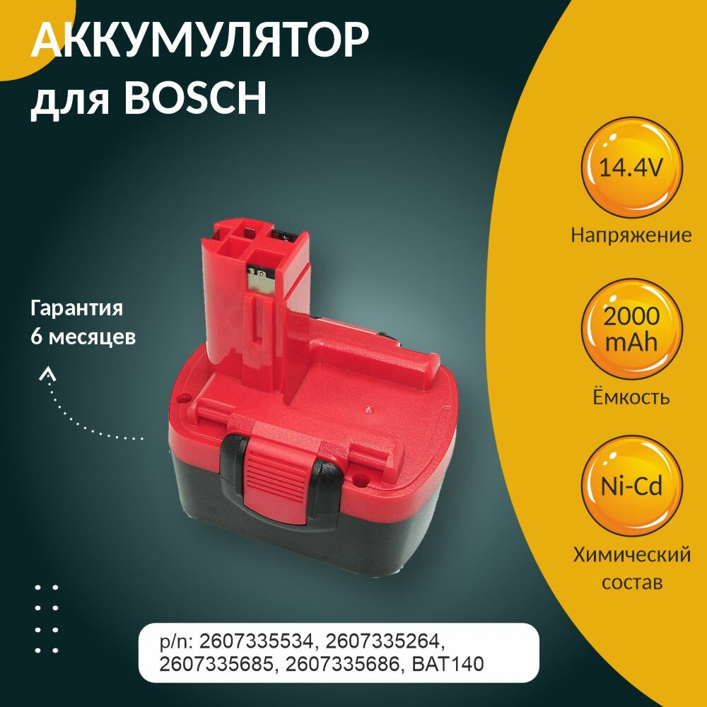 Аккумулятор для BOSCH (p/n: 2607335534, 2607335264, 2607335685, 2607335686, 2607335694, BAT140), 2.0Ah 14.4V