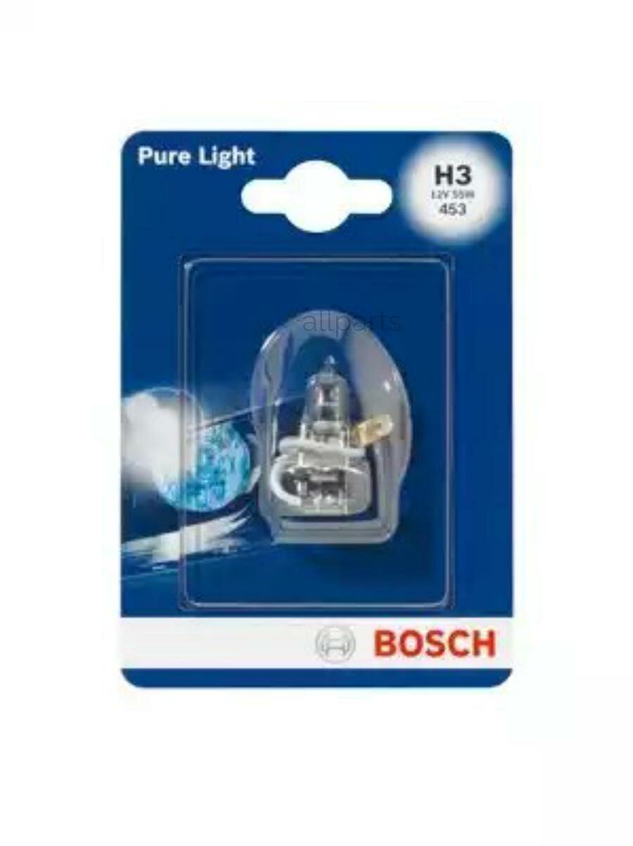 BOSCH 1987301006 Лампа галогенная блистер 1шт H3 12V 55W PK22s Pure Light (стандартные характеристики)