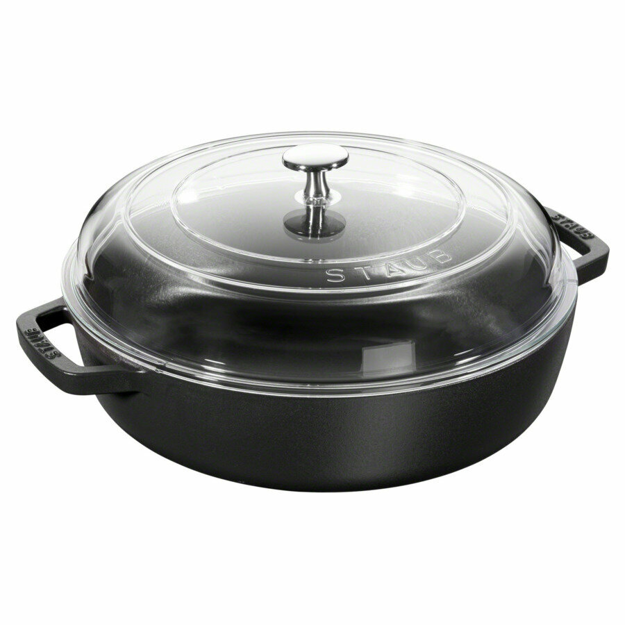 Сотейник со стеклянной крышкой Staub 26 см, чугун, черный, долговечная