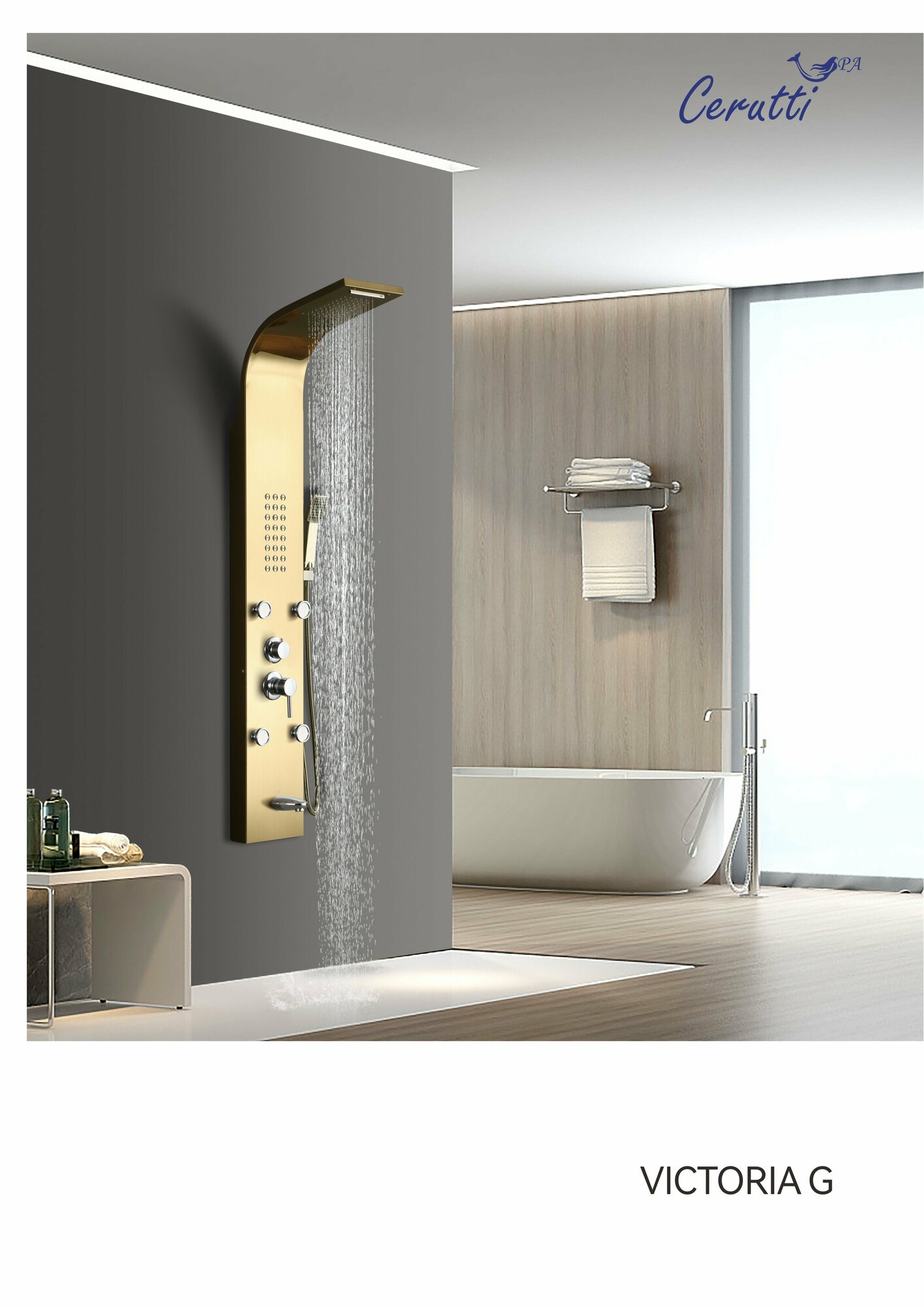Душевая панель Ceruttispa CT9978 VICTORIA G душевая из нержавеющей стали с форсунками, цвет золото