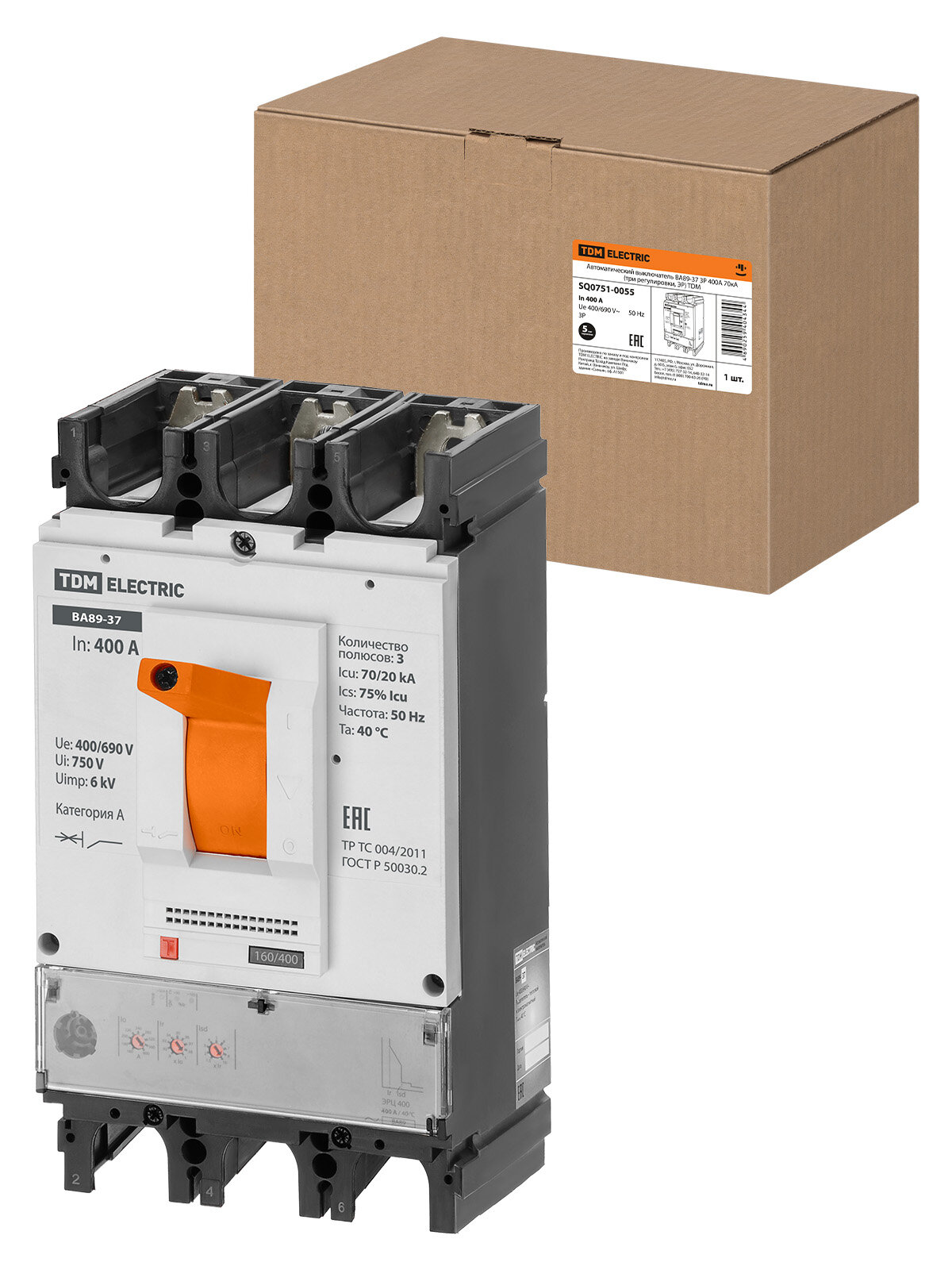 Автоматический выключатель ВА89-37 3Р 400А 70 кА (три регулировки, ЭР) TDM Electric