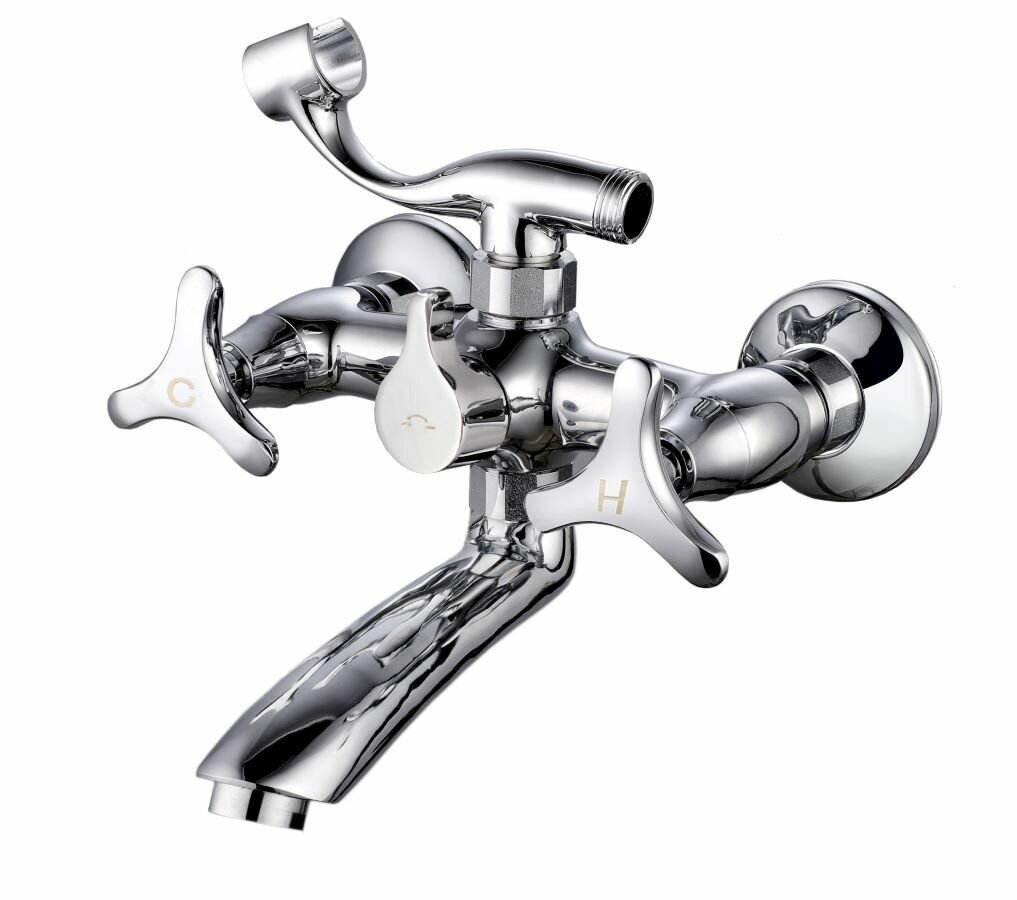 Смеситель латунный для ванны, душа и умывальника с коротким поворотным изливом VIKO V-1602 Хром