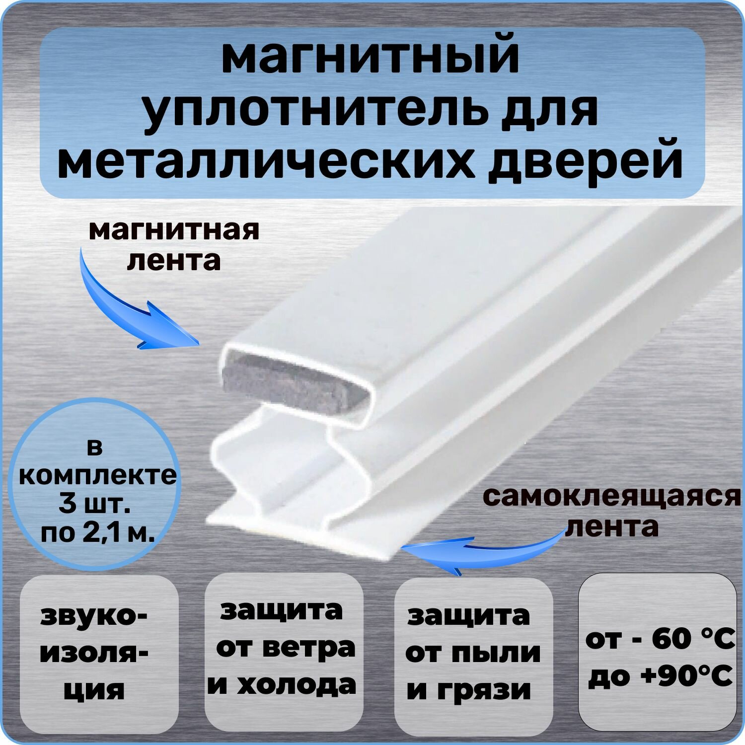 Уплотнитель магнитный для входной металлической двери самоклеящийся белый