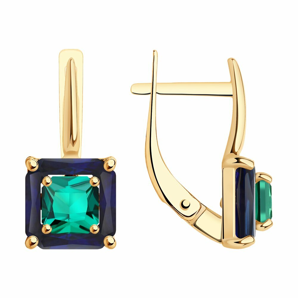 Серьги, красное золото, 585 проба, ситалл, изумруд синтетический