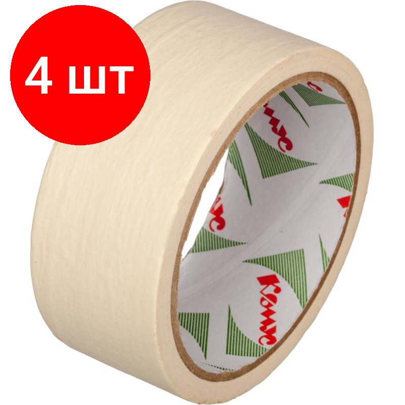 Комплект 4 штук, Клейкая лента бумажная (малярная) Комус 38мм х 19м, креппированная