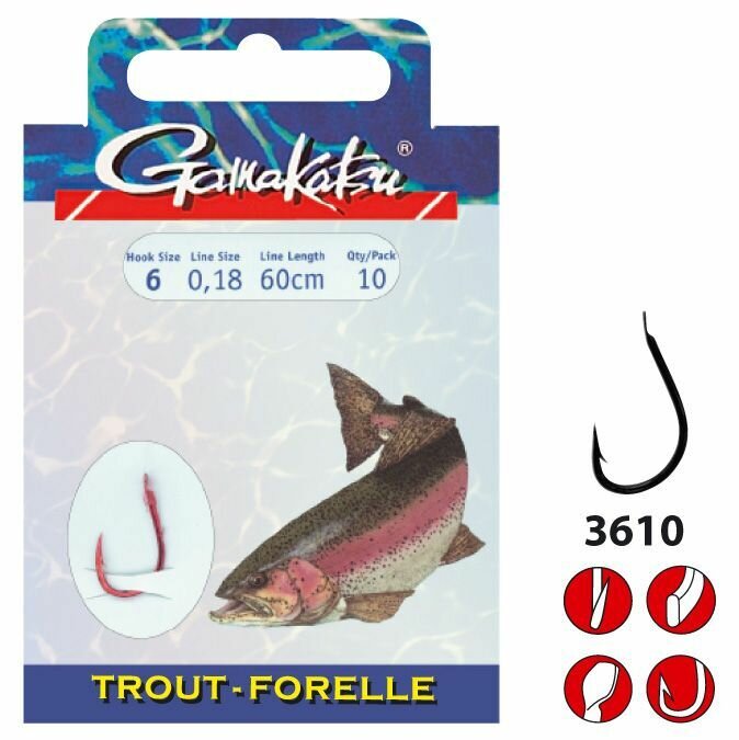 Крючок Gamakatsu Hook BKD-3610N Trout 100cm №08 d0.20