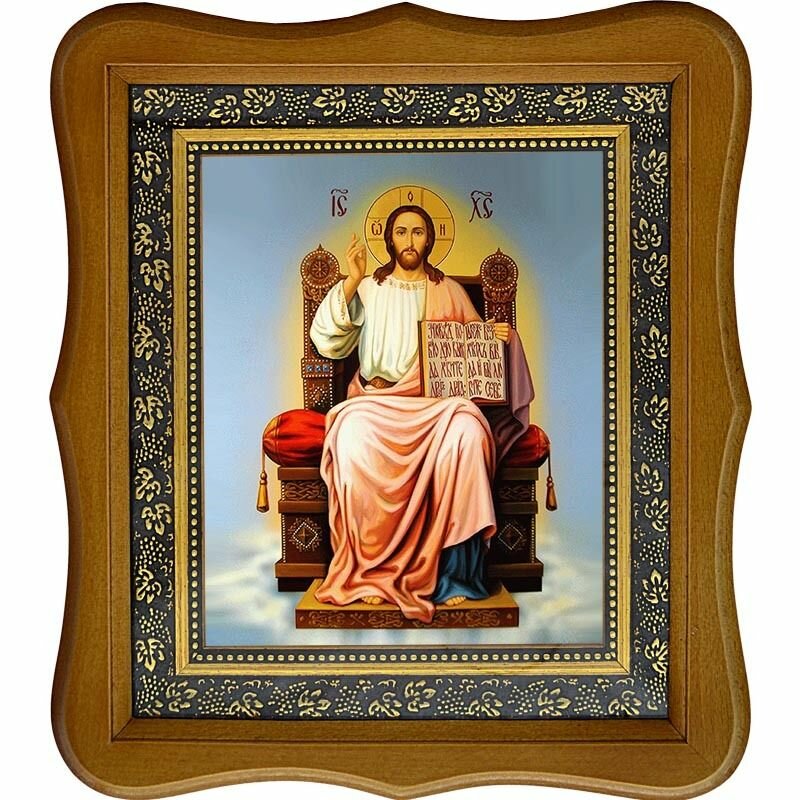 Иисус Христос на троне. Икона на холсте. (15 х 18 см / В фигурном киоте)