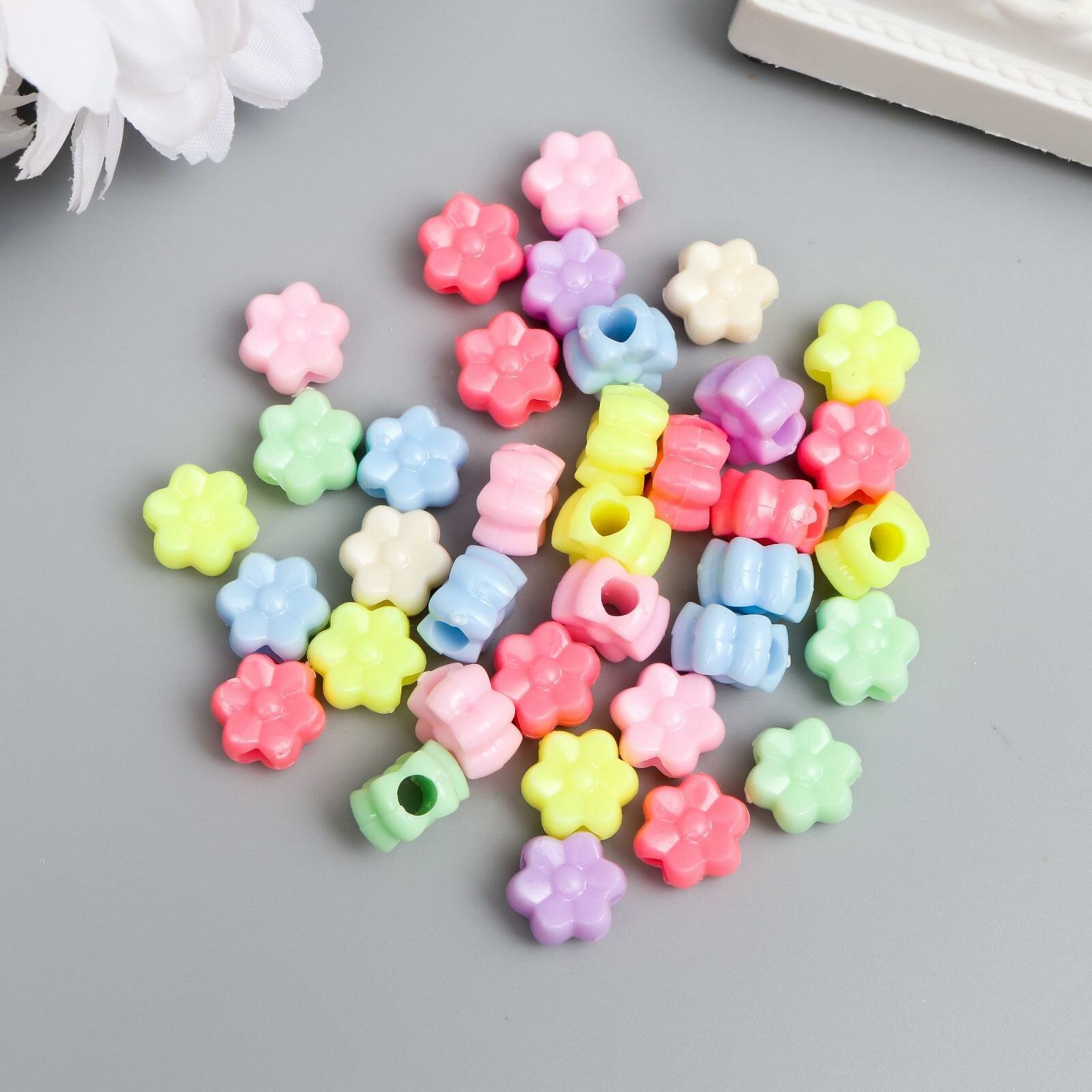 Бусины для творчества пластик "Цветочек. Пастельные тона" набор 36 шт 15 гр 1х1 см, 4438010