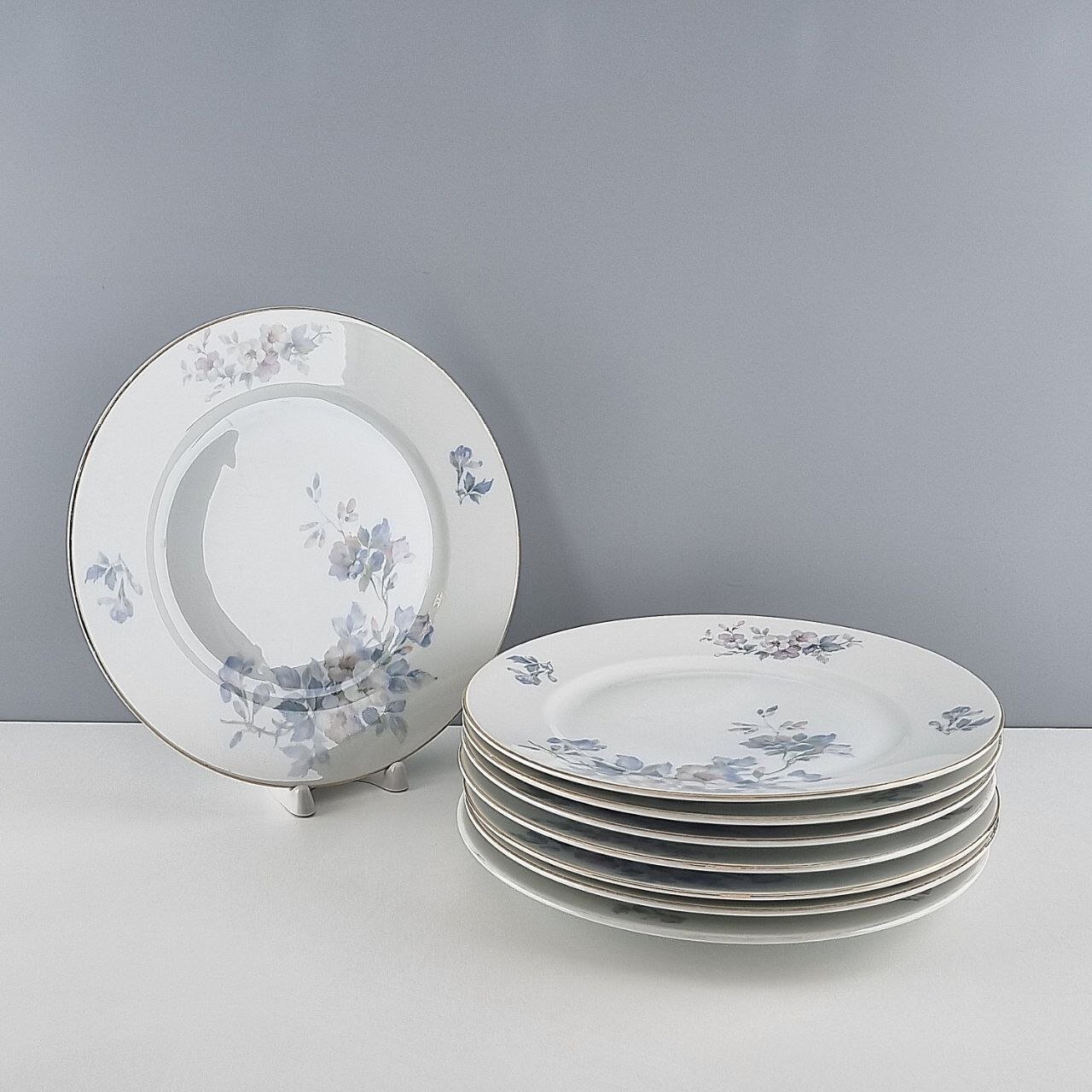 Винтажный набор обеденных тарелок "Зимние цветы". Фарфор Bohemia. Чехословакия, 1970-е.
