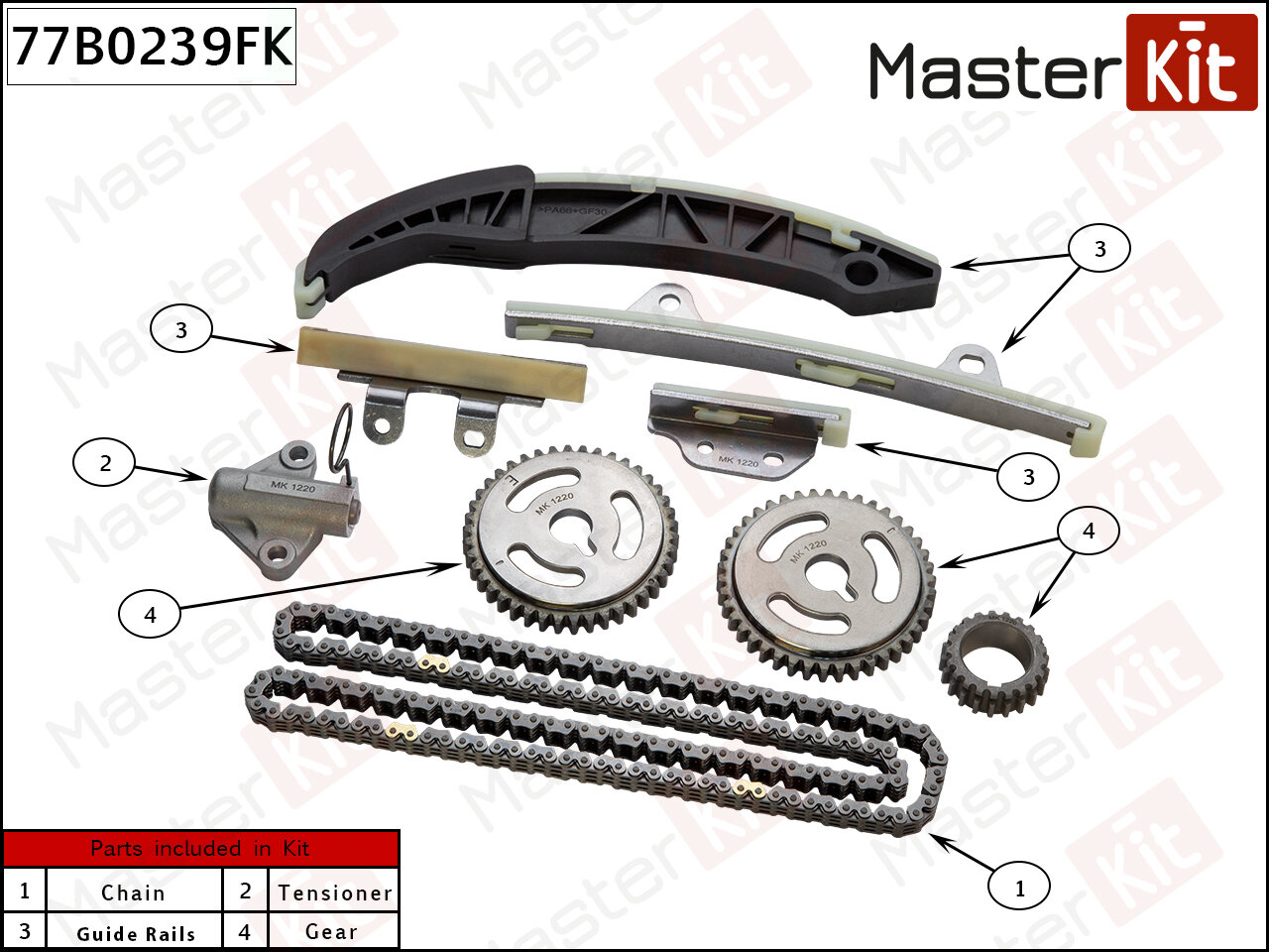 Комплект цепи ГРМ HYUNDAI i10/i20 1.2 G4LA 08-, MASTERKIT 77B0239FK
