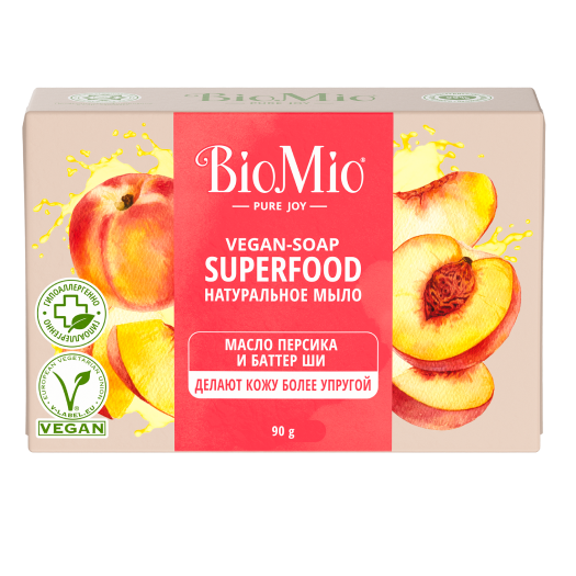 Набор из 3 штук Натуральное мыло BioMio Superfood с маслом Персика и баттером Ши 90 г