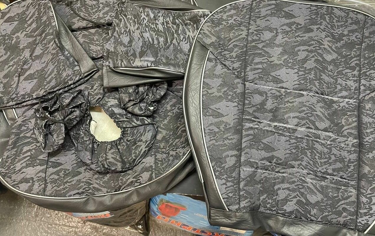 Чехлы в машину для Mazda 6 II 2007-2013 г. - седан 2/3 черный экокожа черно-серый жаккард хаки"Экстрим" ЭЛиС