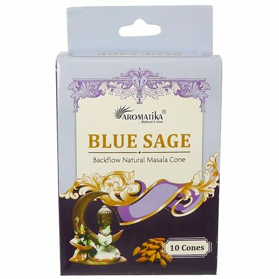 BLUE SAGE Backflow Natural Masala Cone, Aromatika (голубой шалфей стелющийся дым, Ароматика), 10 конусов.