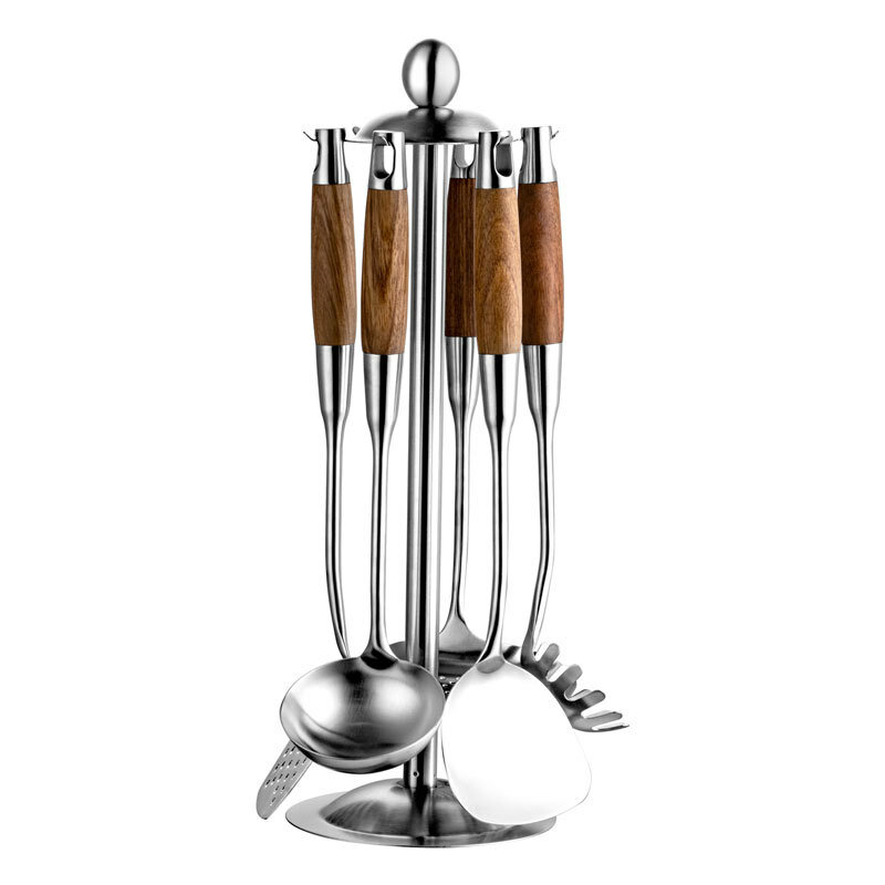 Кухонная утварь YUXIN набор 7 предметов: подставка, кулинарные лопатки, шумовка, половник, ложка для спагетти