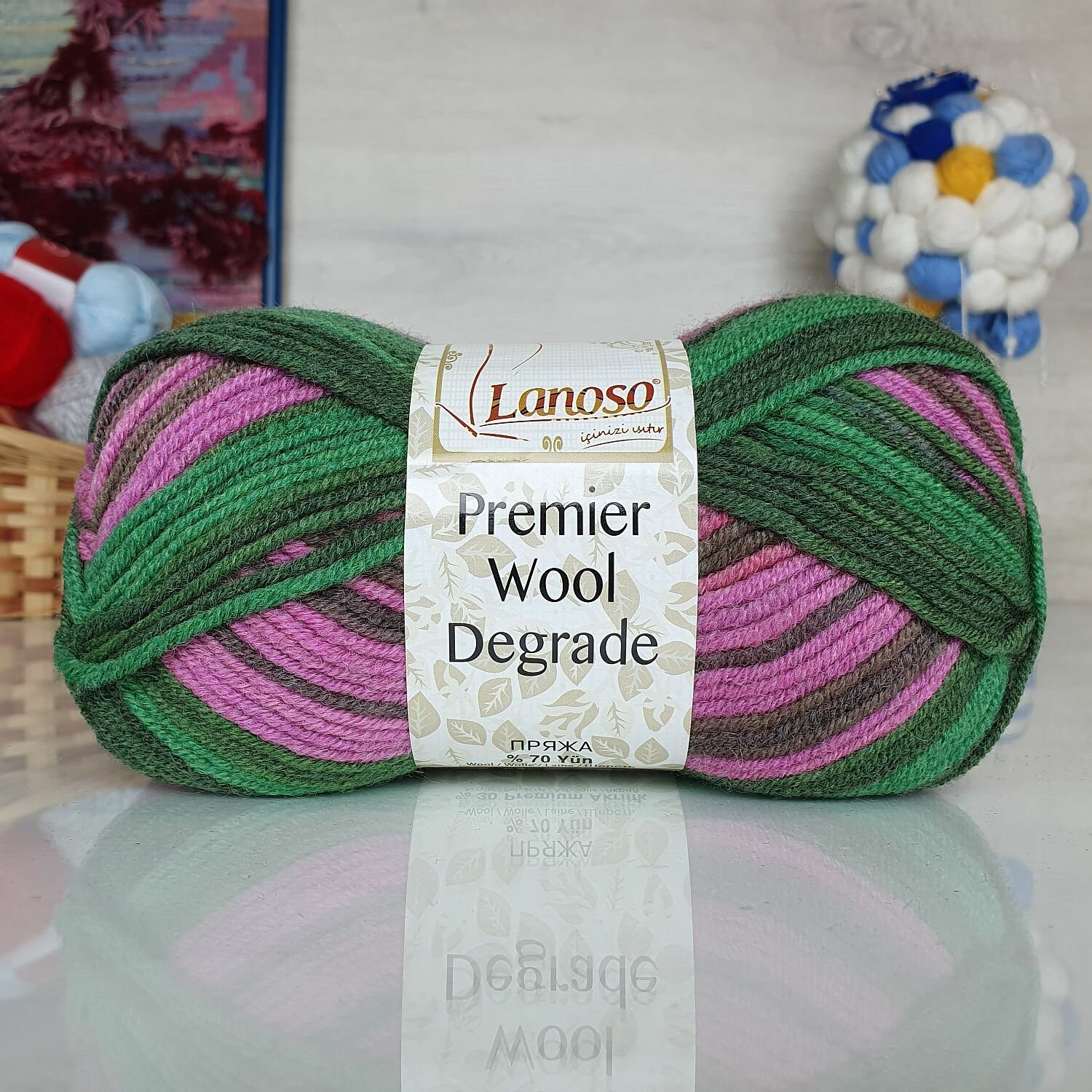 Пряжа Premier wool color Lanoso, розов/зелен - 003, 70% шерсть, 30% акрил, 5 мотков, 100 г, 230 м.