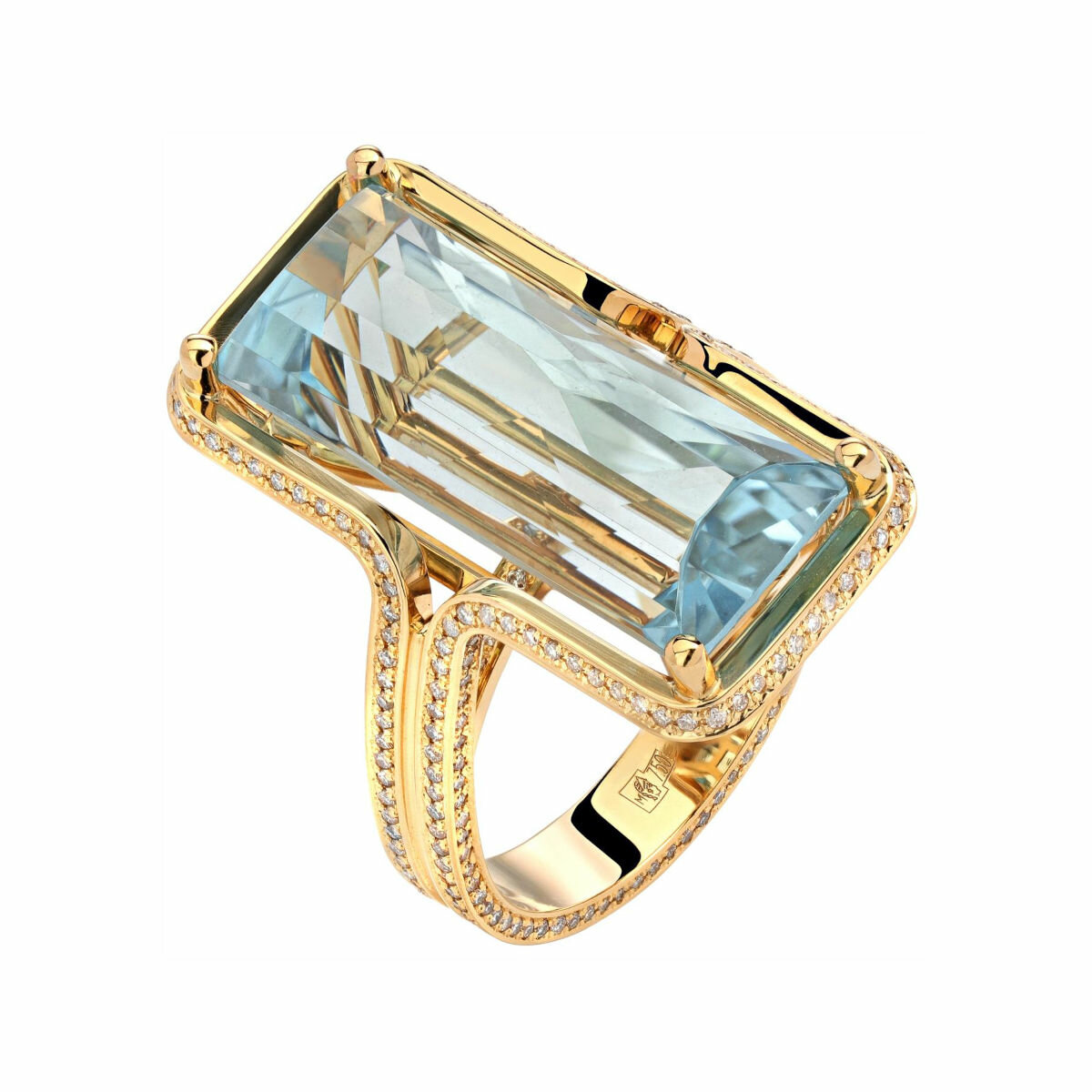 Кольцо, желтое золото, 750 проба, бриллиант, топаз