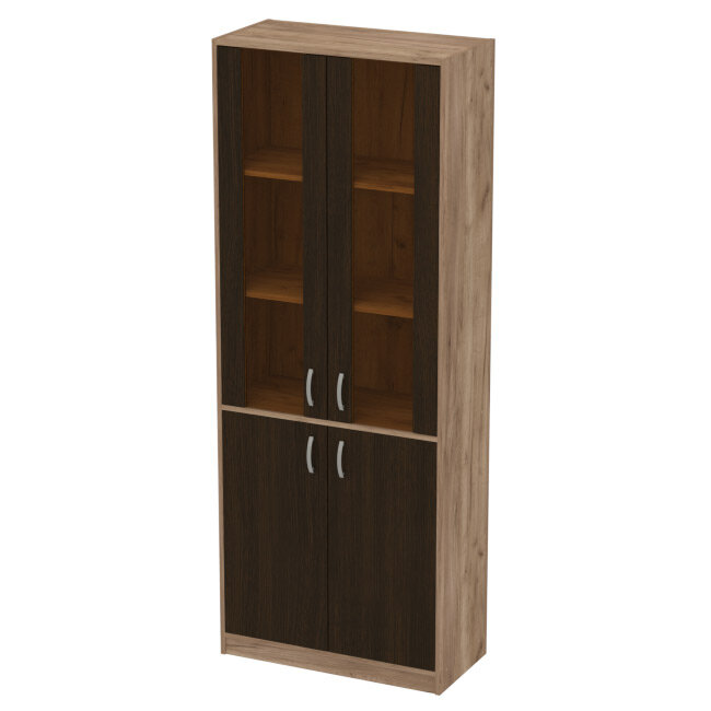 Шкаф Меб-фф Офисный шкаф ШБ-3+ДВ-62 тон. бронза цвет Дуб Крафт+Венге 77/37/200 см