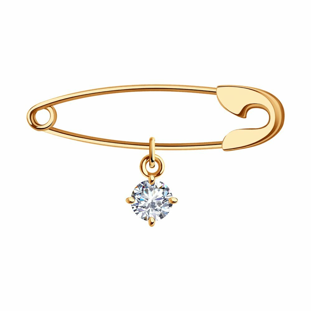 Брошь, красное золото, 585 проба, фианит