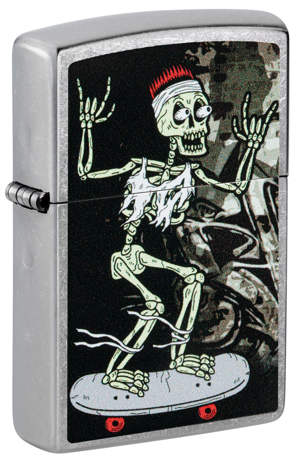 Зажигалка ZIPPO Skateboard Design с покрытием Street Chrome, латунь/сталь, серебристая, 38x13x57 мм (не заправленная)