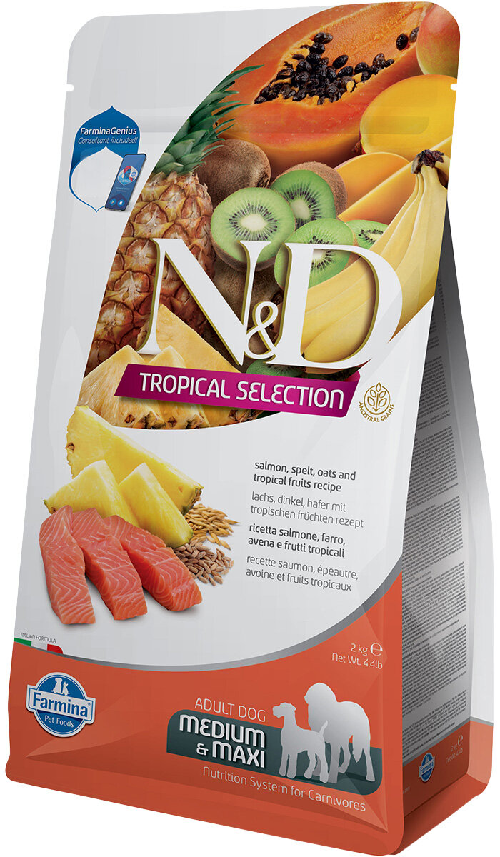 FARMINA DOG N&D TROPICAL ADULT MED&MAXI SALMON низкоз соб сред и круп лосось, спельта, овес, фрукты 2 кг