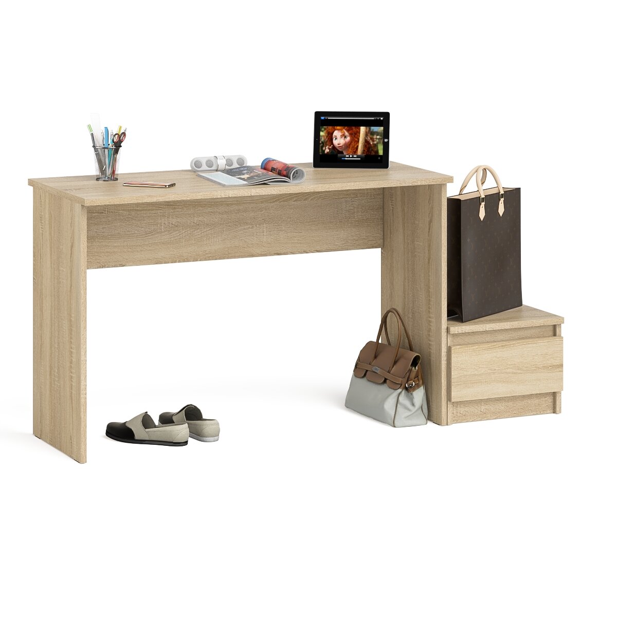 Стол письменный СВК Мори с тумбой ТМП400.1 дуб сонома, ШхГхВ 160,8х50х76,6 см, ун/сб