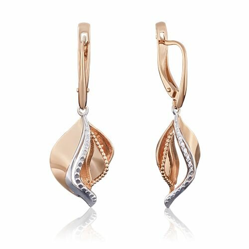 Серьги, комбинированное золото, 585 проба, родирование