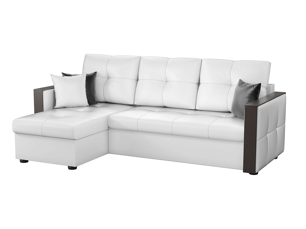 Угловой диван Валенсия Люкс Белый Экокожа, дельфин, 230х150х82 см, с ящиком для белья