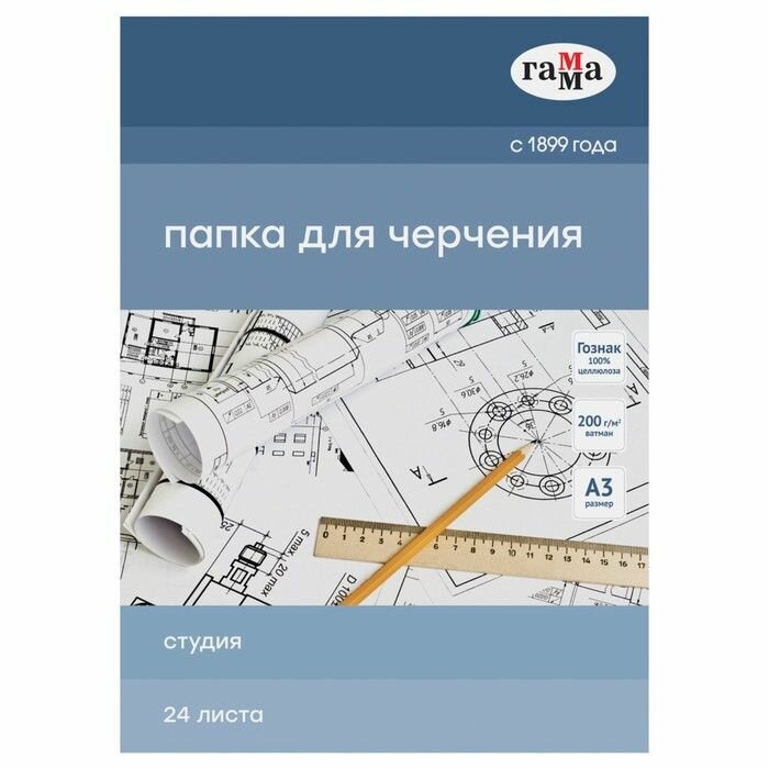 Папка для черчения Гамма А3, 24 листа, Гамма "Студия", без рамки, 200 г/м2