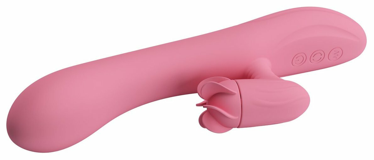 Розовый вибратор-кролик Gina с клиторальной щеточкой 20,5 см Baile