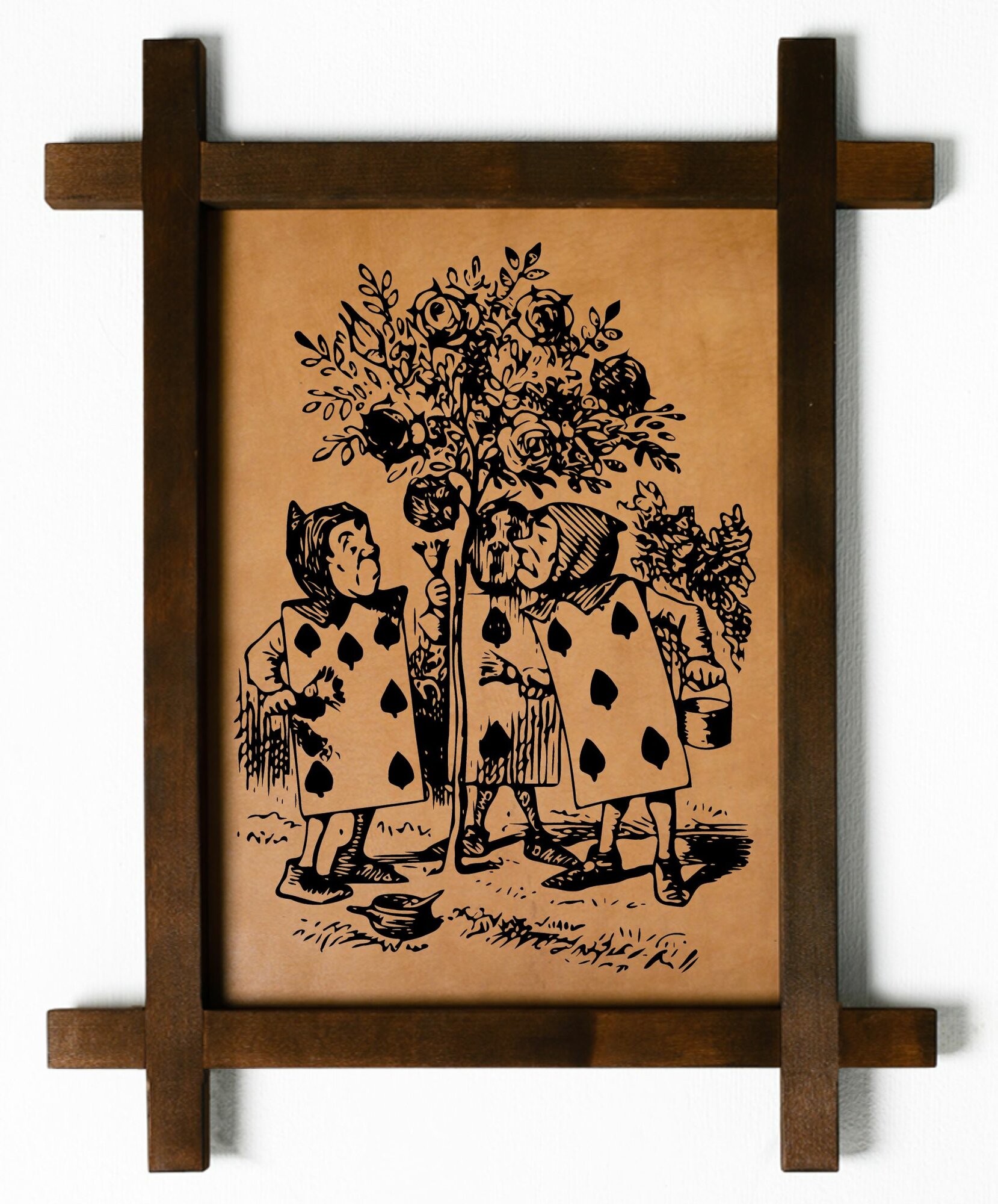 Интерьерная картина из натуральной кожи "Карточные солдаты", декоративное настенное панно в деревянной раме, BoomGift