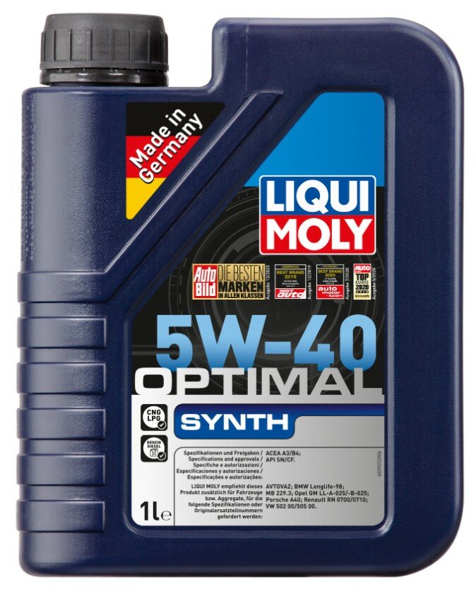 Масло моторное liqui moly optimal synth 5w-40 синтетическое 1 л