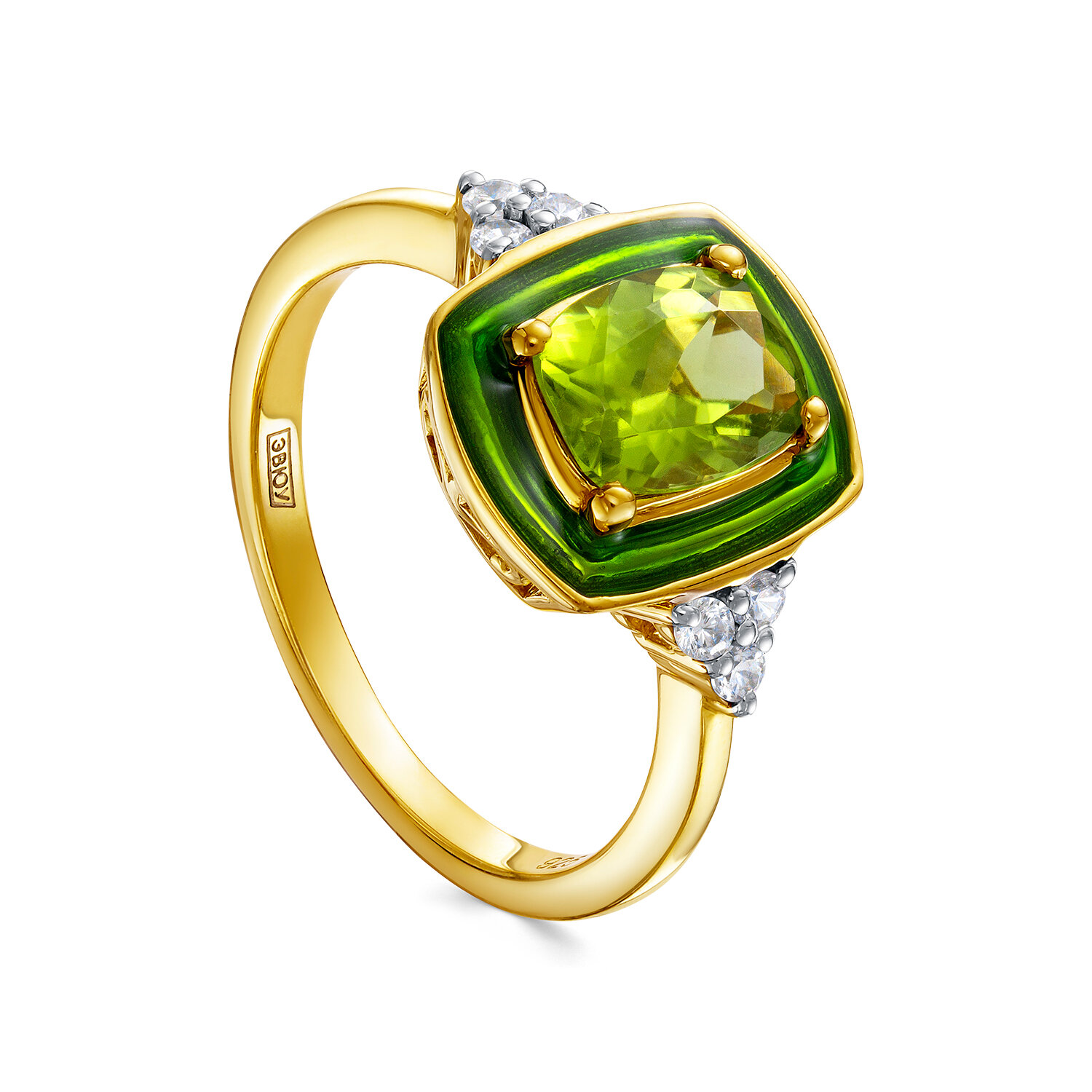 Кольцо, серебро, 925 проба, фианит, перидот