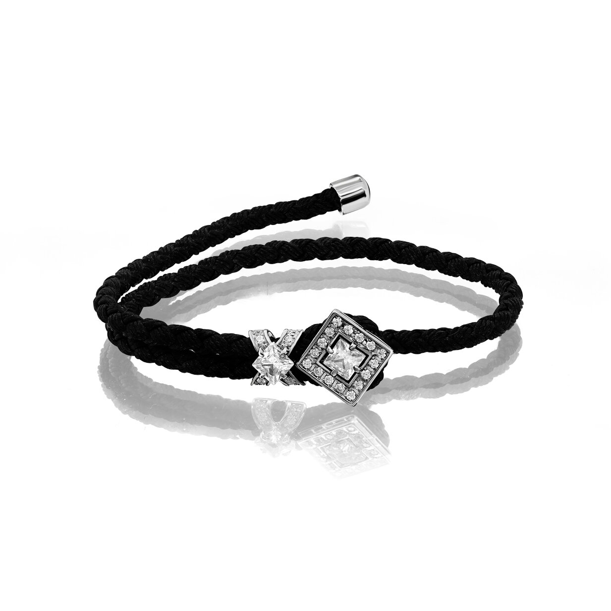 Браслет-цепочка, серебро, 925 проба, родирование, фианит